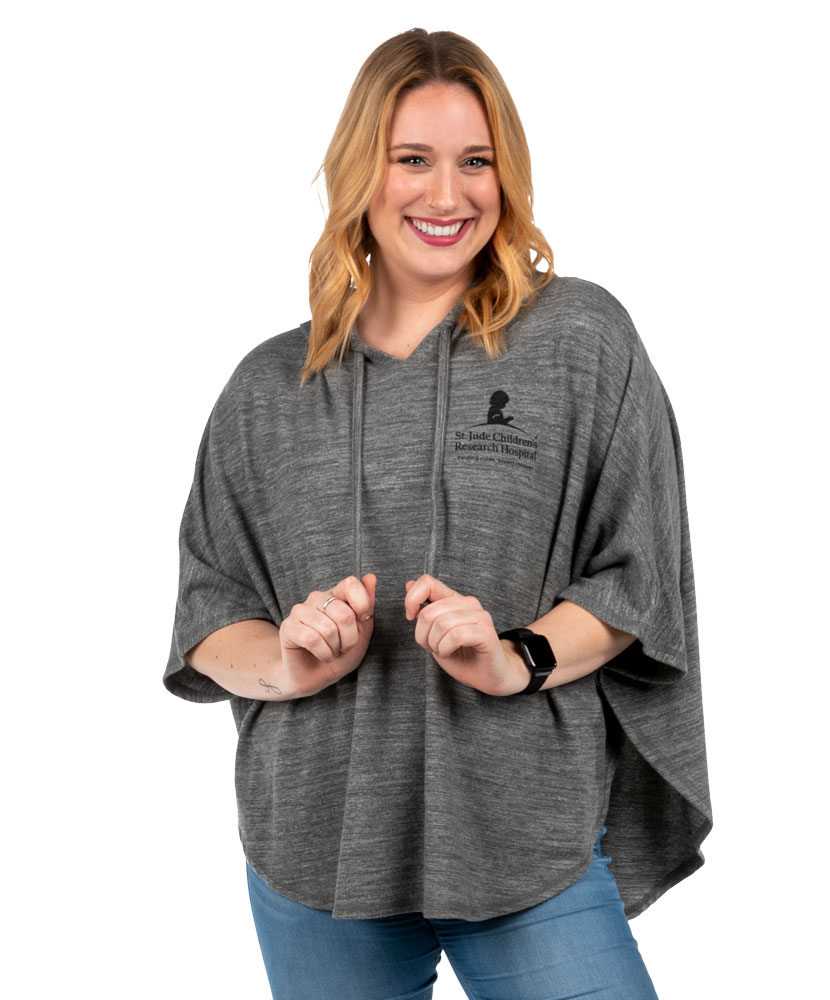 Women's Grey Hooded Fleece Poncho - St. Jude Gift Shop