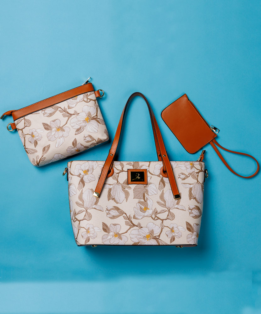 St. Jude Orchid Leather Tote Bag - Khaki - St. Jude Gift Shop