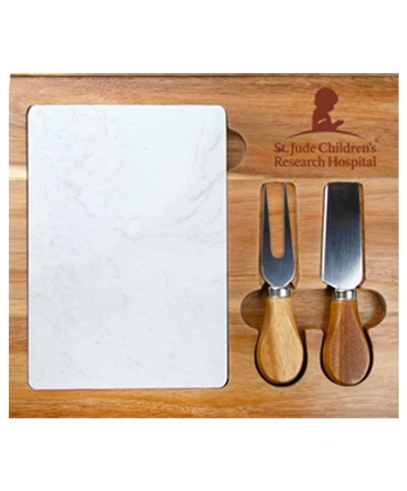St. Jude Marble Finished Cheese Board 4-Pc Set - St. Jude Gift Shop